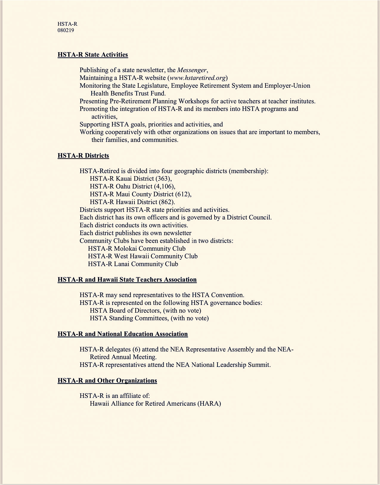 Who — What | HSTA-Retired